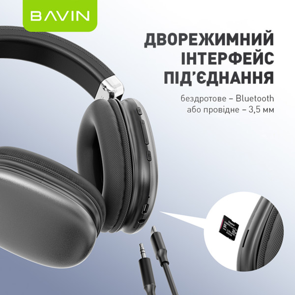 Навушники накладні бездротові Bavin Hi-Res Black (HB-BH-55 BK) купити ...