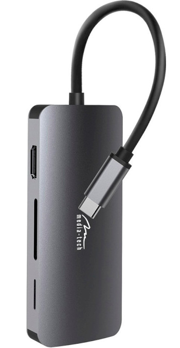 Хаб USB Media-Tech Type-C HDMI/USB 3.0x3/RJ45/SD/MicroSD/PD 100W Hub ...